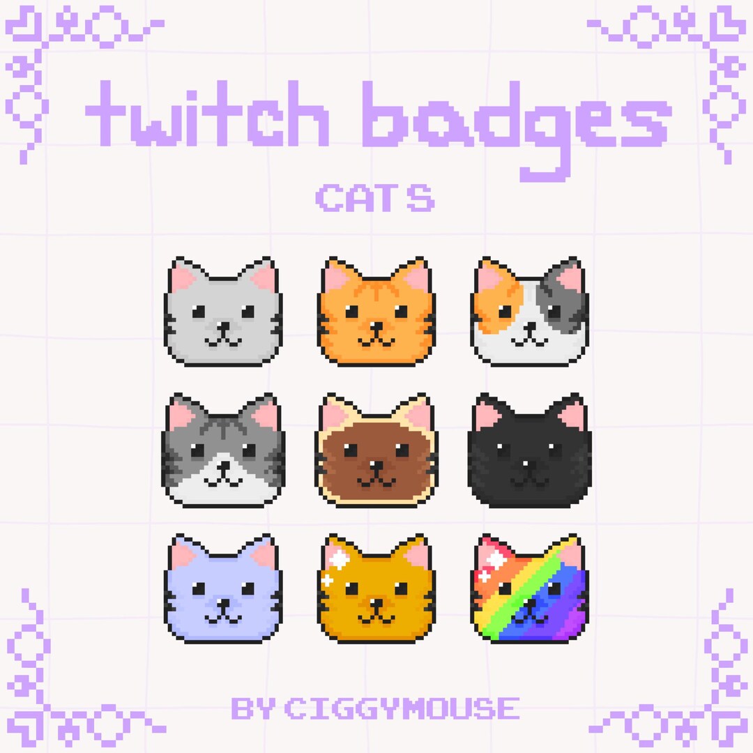 Cat Face Sub Badges for Twitch, Pixel Art Bit Badges, Cute Kitty Cat ...