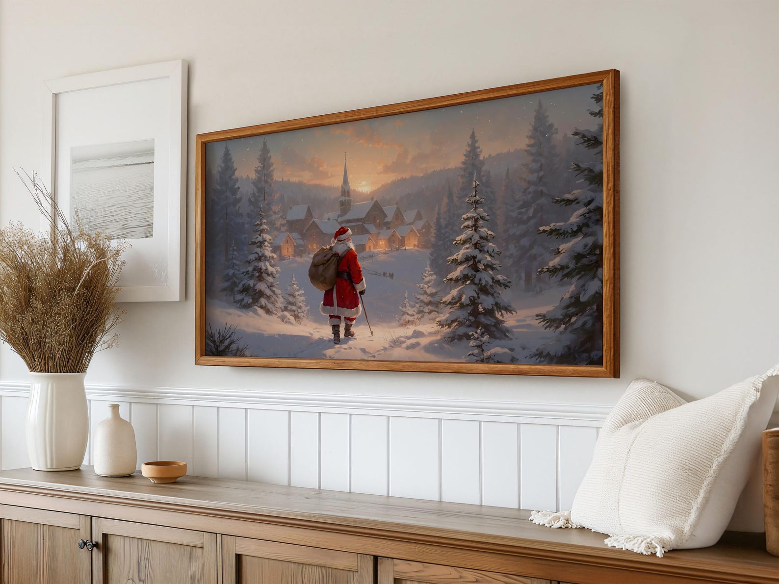 Vintage Santa in Snowy Village Frame TV Art | Holiday Winter Wonderland ...