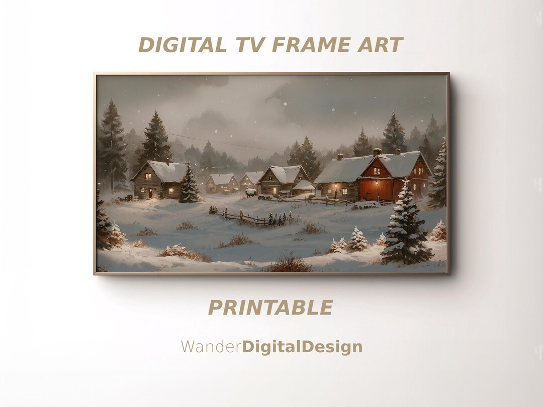 Rustic Snowy Village at Christmas Frame TV Art | Cozy Winter Cabin ...