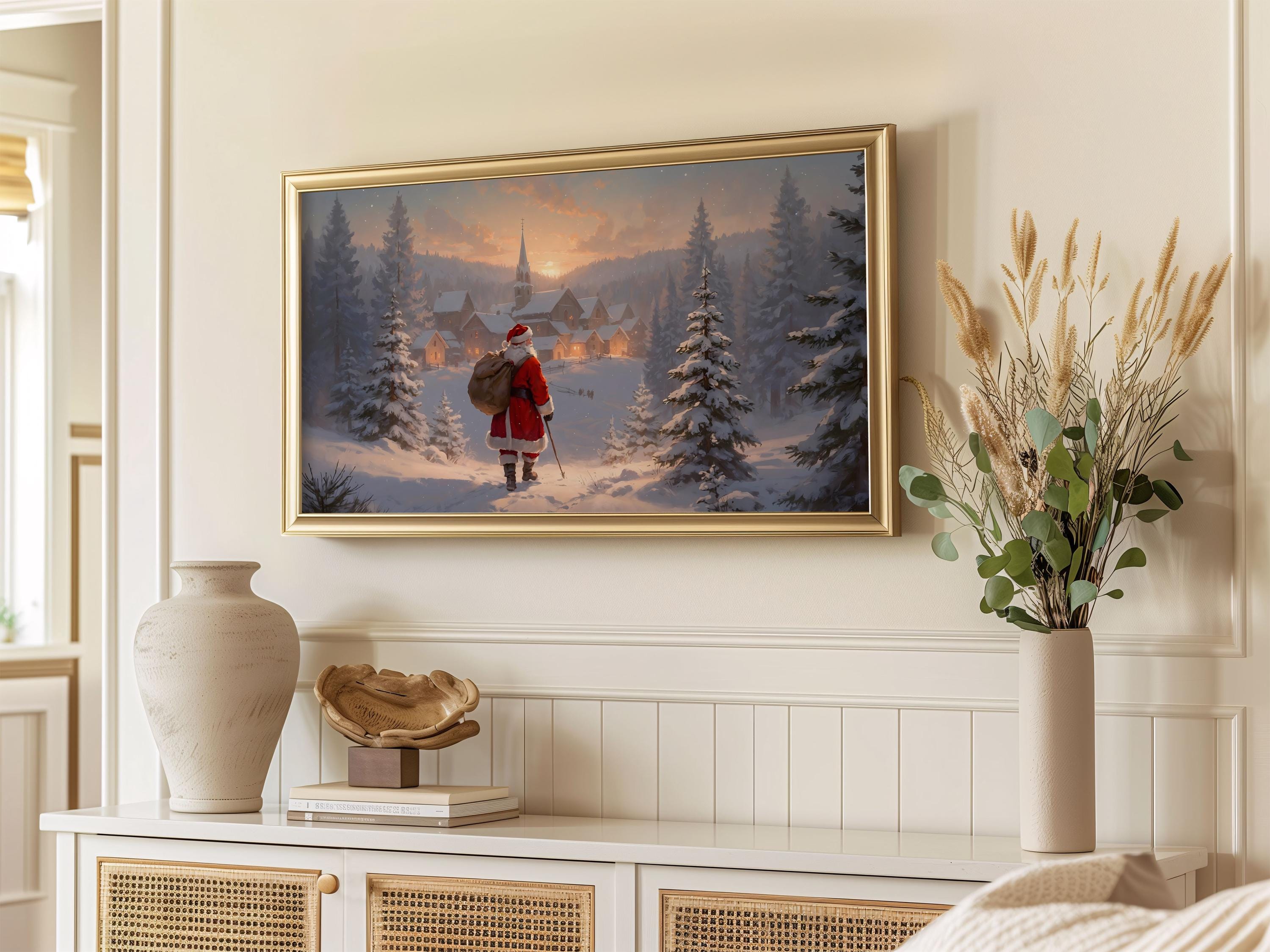 Vintage Santa in Snowy Village Frame TV Art | Holiday Winter Wonderland ...