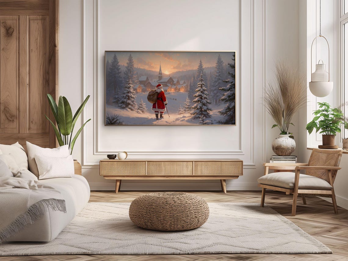 Vintage Santa in Snowy Village Frame TV Art | Holiday Winter Wonderland ...