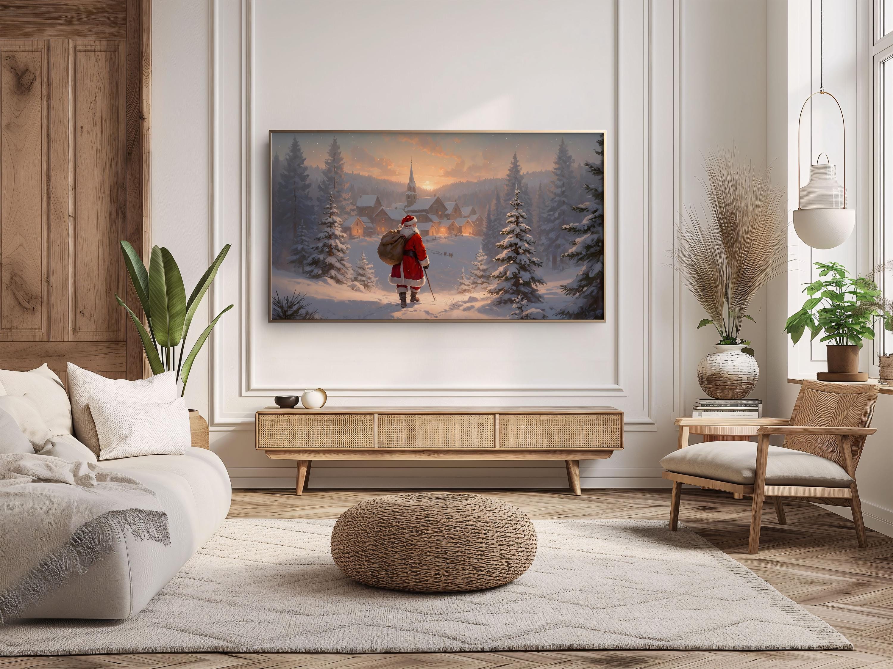 Vintage Santa in Snowy Village Frame TV Art | Holiday Winter Wonderland ...