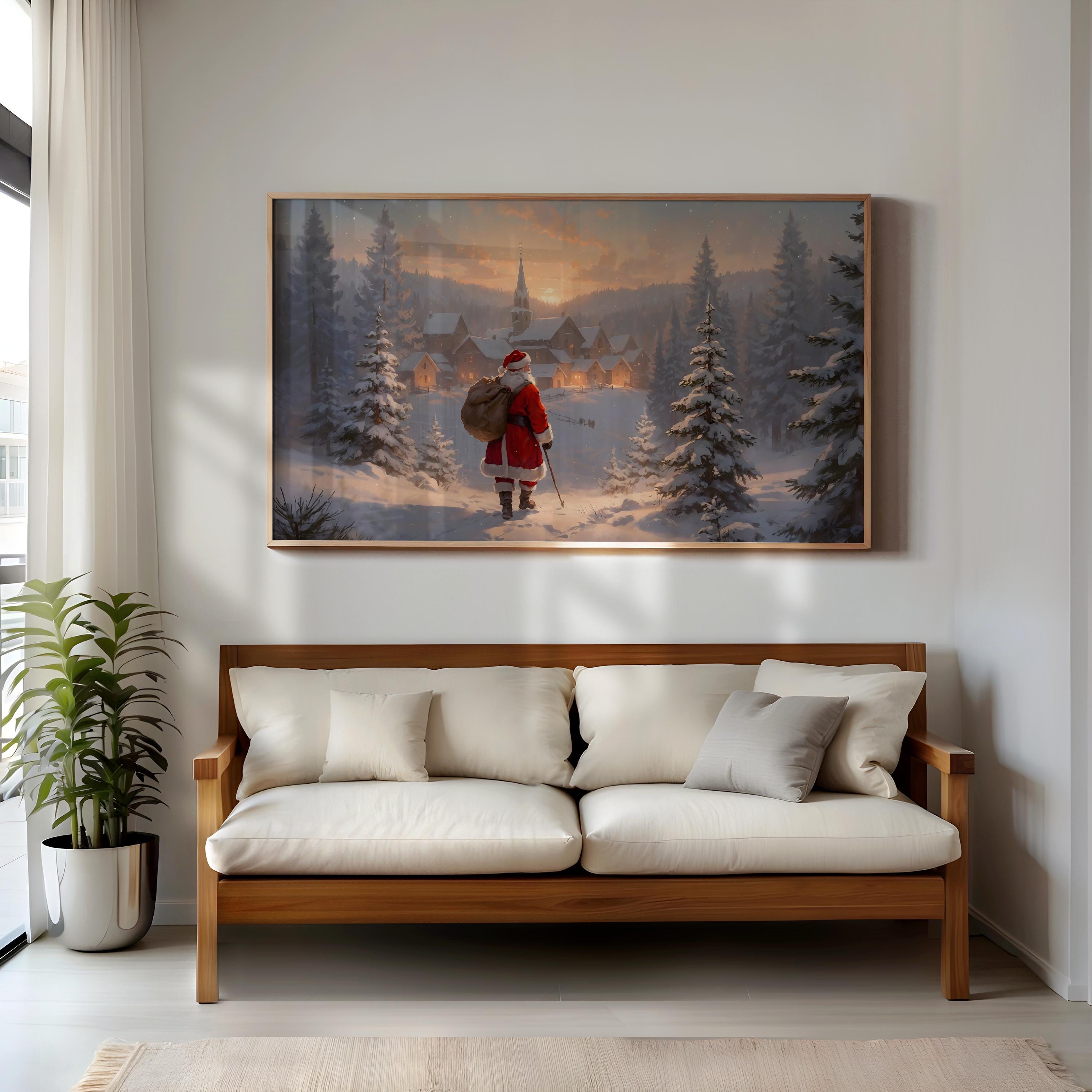 Vintage Santa in Snowy Village Frame TV Art | Holiday Winter Wonderland ...