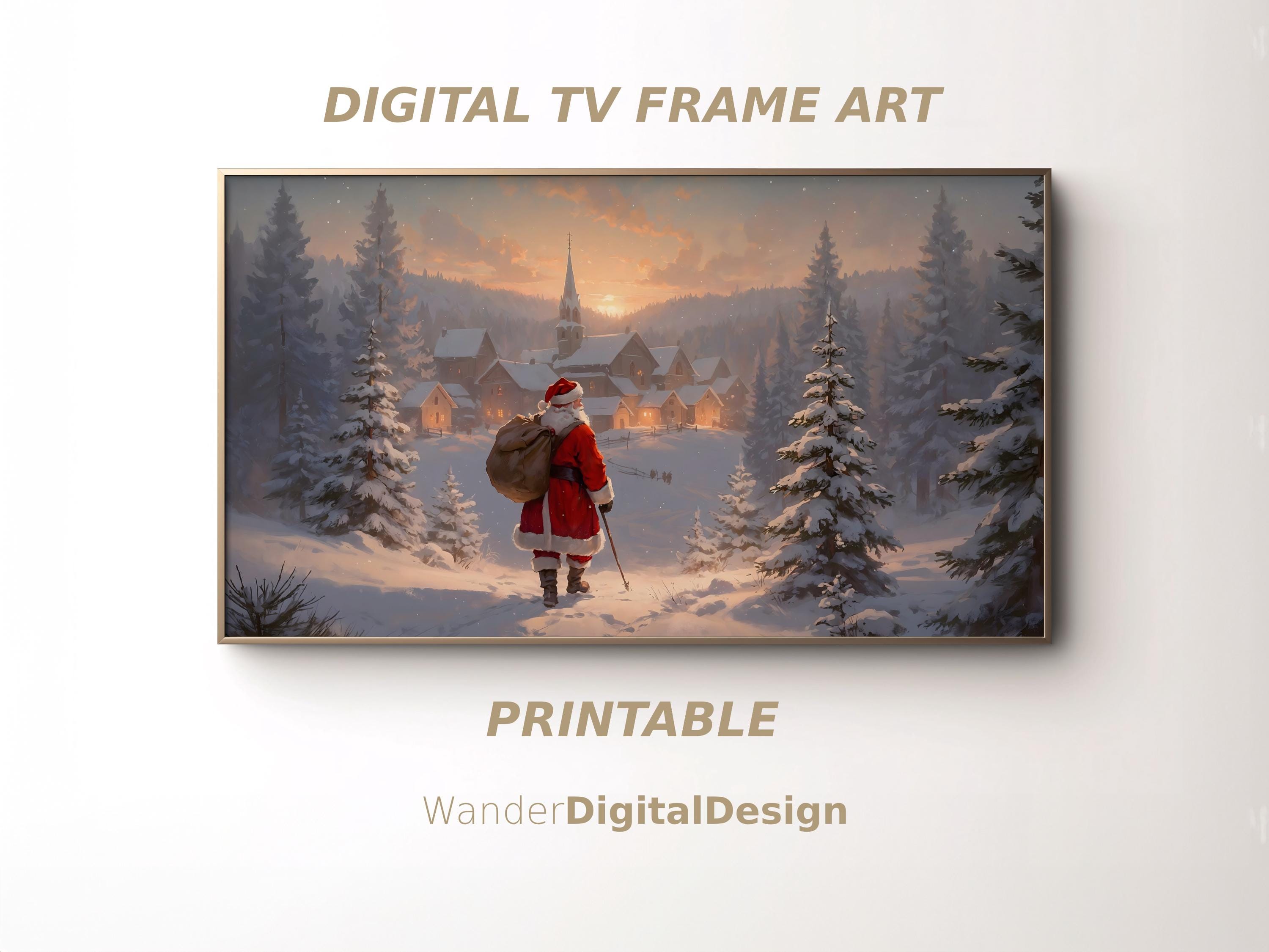 Vintage Santa in Snowy Village Frame TV Art | Holiday Winter Wonderland ...