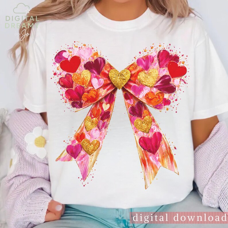 Valentine Heart Bow PNG Clipart – Romantic Painted Hearts Sublimation ...