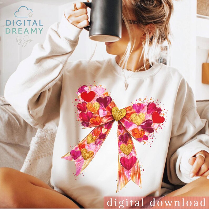 Valentine Heart Bow PNG Clipart – Romantic Painted Hearts Sublimation ...