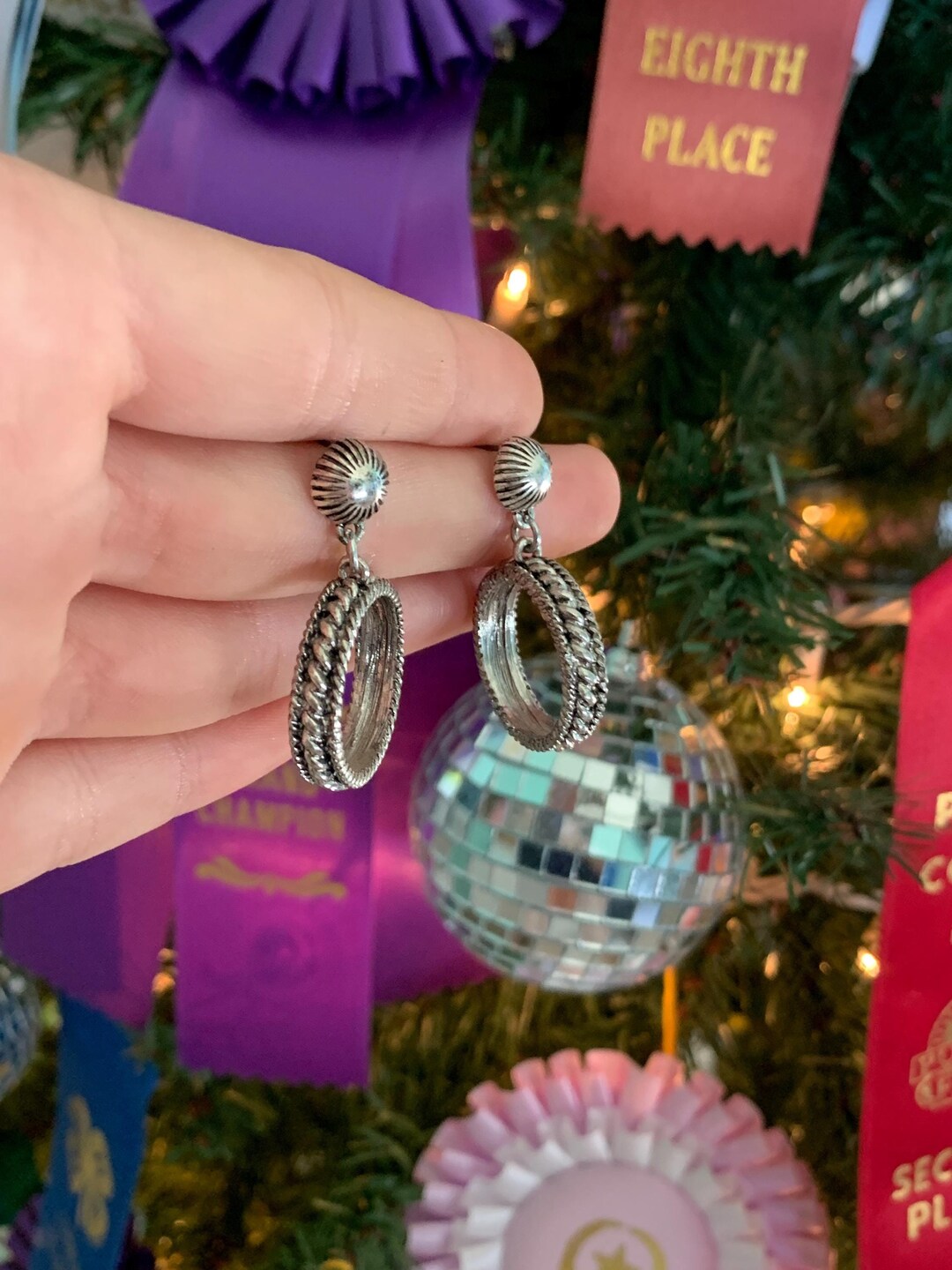 The Bonnie Hoop Studs. // Silver Rope Border Earrings // Western Stud ...