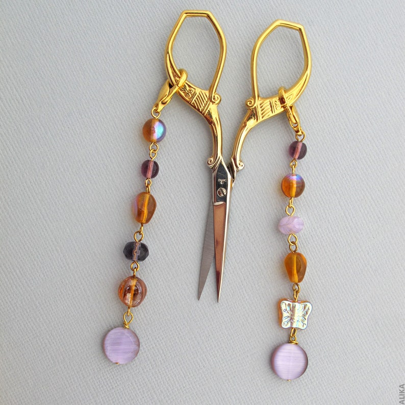 Amber and Purple Scissors Fob Scissors Keeper Butterfly Czech Beads - Etsy