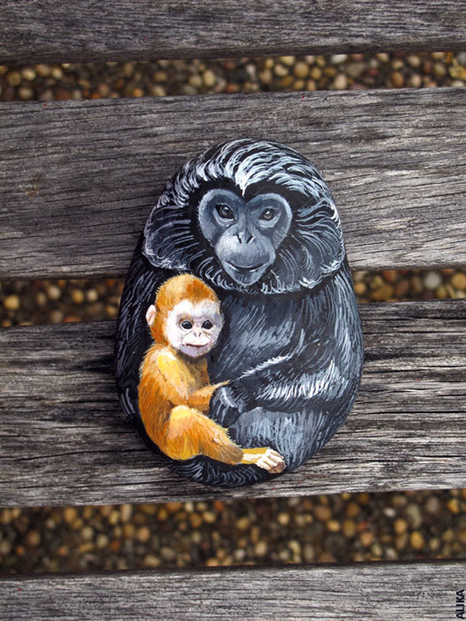 Mothers Day Gift Mother and Baby Monkey Painted Rock Hand Painted Stone ...
