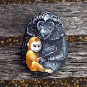 Mothers Day Gift Mother and Baby Monkey Painted Rock Hand Painted Stone ...