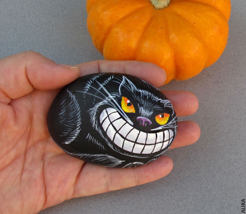 Halloween Black Cat Hand Painted Rock Painted Stone Decoration - Etsy