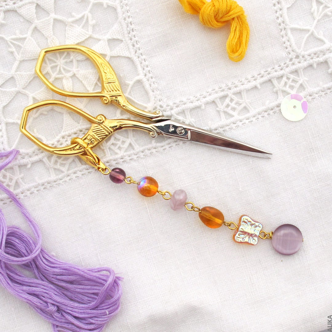 Amber and Purple Scissors Fob Scissors Keeper Butterfly Czech Beads - Etsy