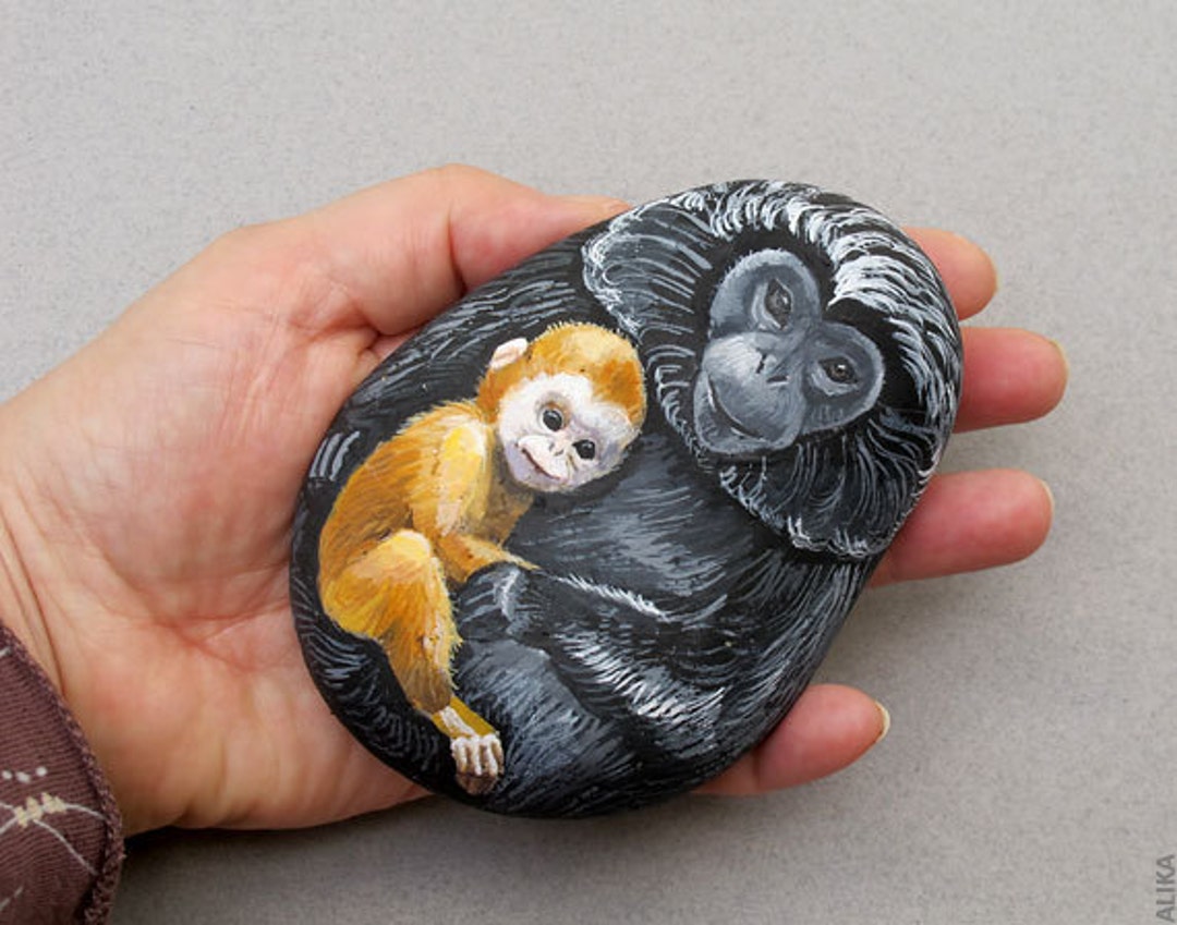 Mothers Day Gift Mother and Baby Monkey Painted Rock Hand Painted Stone ...