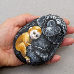 Mothers Day Gift Mother and Baby Monkey Painted Rock Hand Painted Stone ...