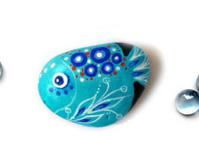 Painted Rock Stone Art Turquoise Fish Magnet - Etsy