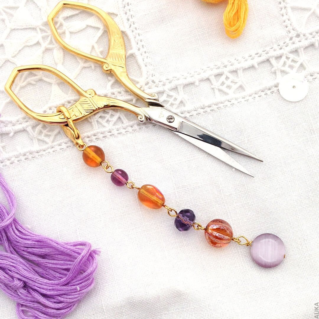 Purple and Amber Scissors Fob Scissors Keeper Czech Beads - Etsy