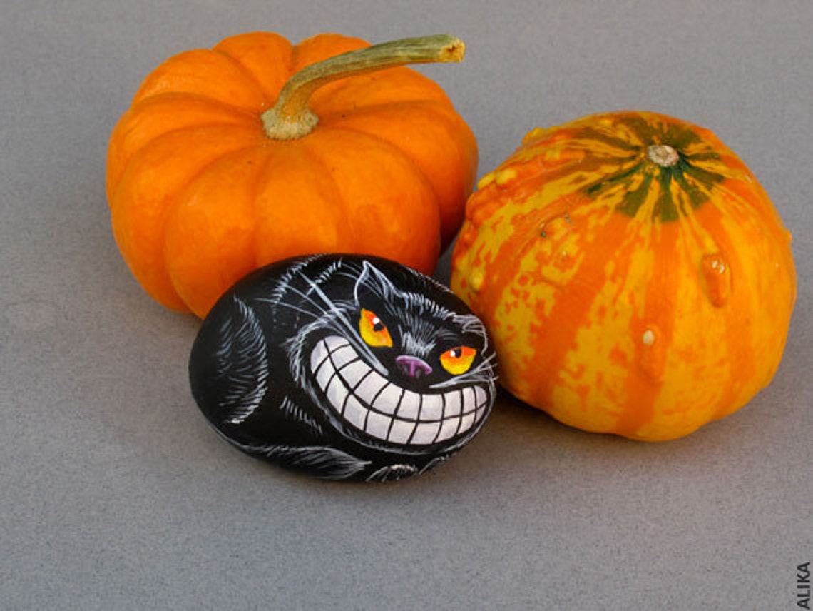Halloween Black Cat Hand Painted Rock Painted Stone Decoration - Etsy