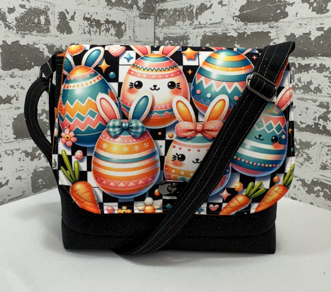 Easter Bunny Messenger Bag Easter Egg Shoulder Bag Black Checker ...