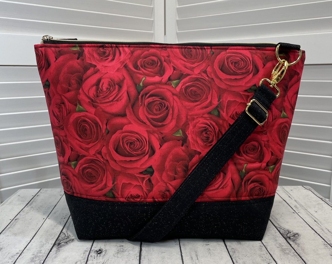 Red Roses Crossbody Bag Red Rose Shoulder Bag Red and Black Tote Bag ...