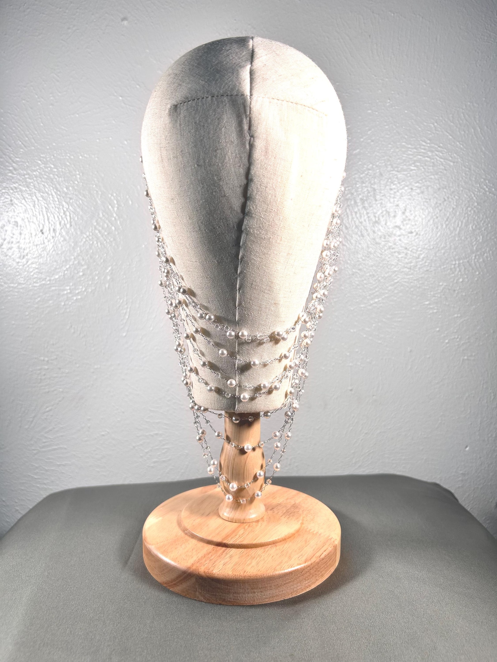 Pearl Bridal Hair Drape, Back Headpiece for Low Bun, Romantic Veil ...