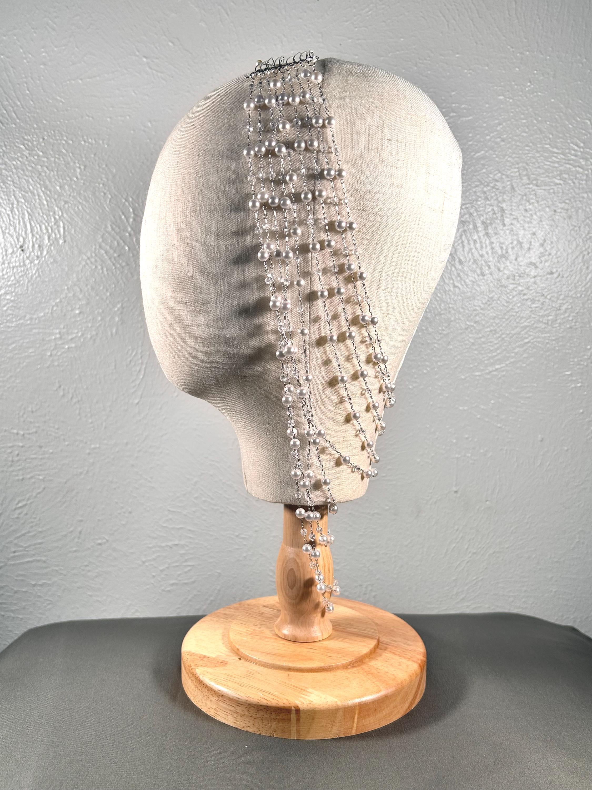Pearl Bridal Hair Drape – Back Headpiece With Dual Combs, Wedding Hair ...