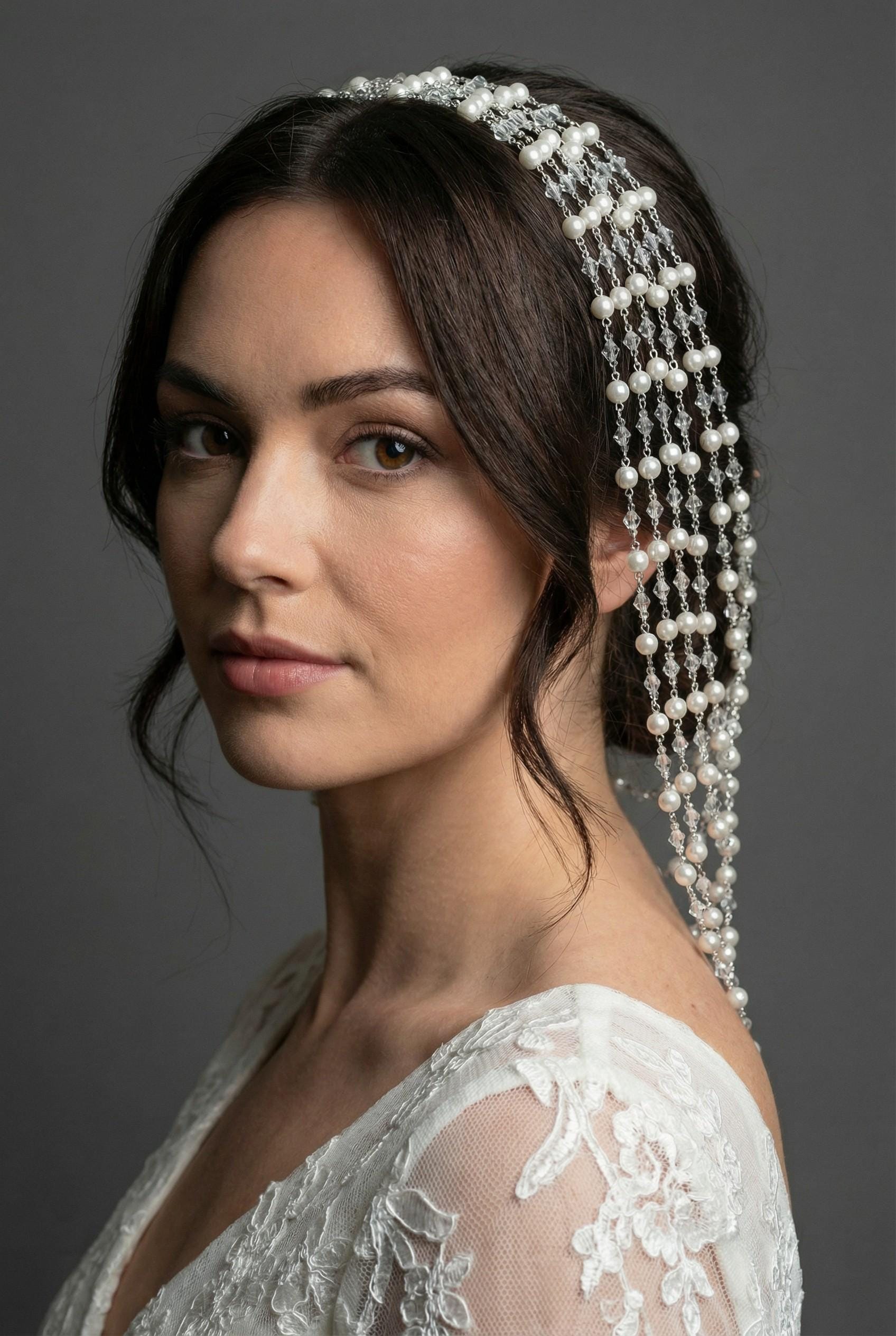 Pearl Bridal Hair Drape – Back Headpiece With Dual Combs, Wedding Hair ...