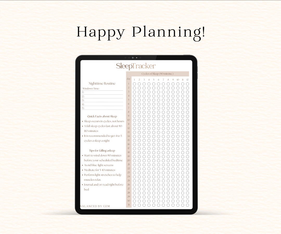 Sleep Tracker PDF - Printable, Downloadable, Goodnotes/notability ...
