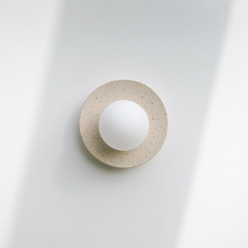 Handmade Ceramic Round Wall Sconce – Speckled White Clay Light for ...