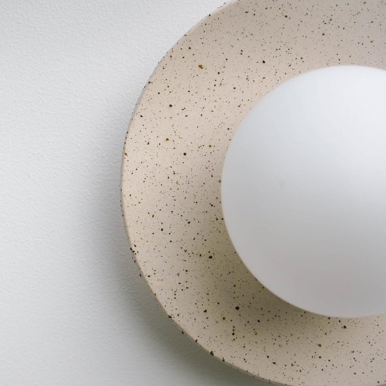 Handmade Ceramic Round Wall Sconce – Speckled White Clay Light for ...