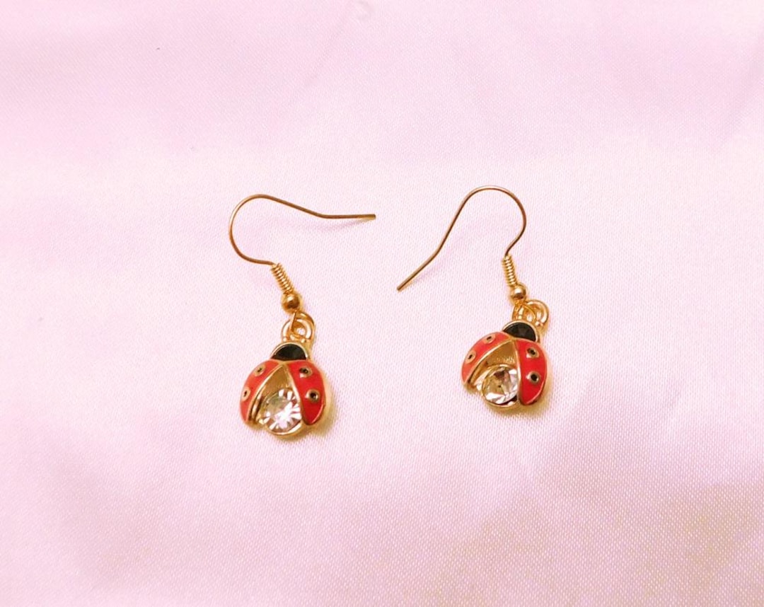 Sparkly Ladybug Dangle Earrings, Spring Jewelry, Insect Earrings, Gift ...