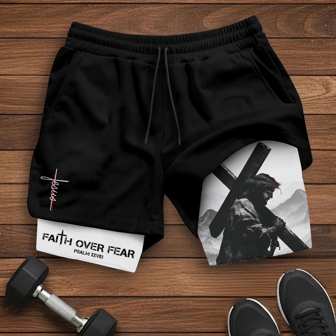 Faith Over Fear Shorts, Christian Shorts for Men, Jesus Short, Cross ...