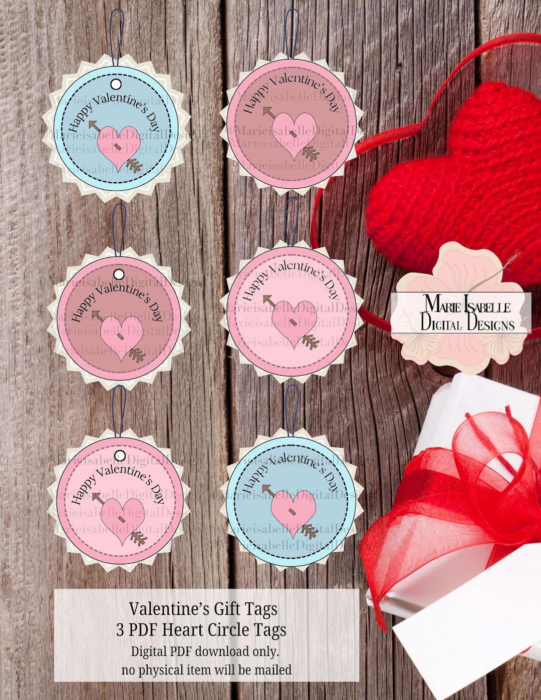 Valentine Gift Tags, Printable Tags, Circle Gift Tags, DIY Projects ...