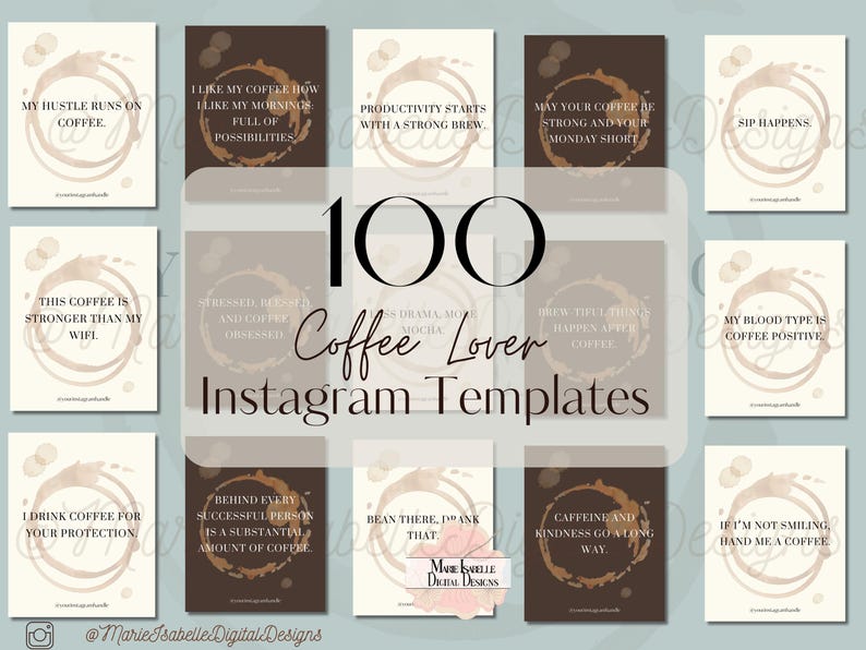 100 Coffee Lover Social Media Templates Coffee Quotes for Instagram ...