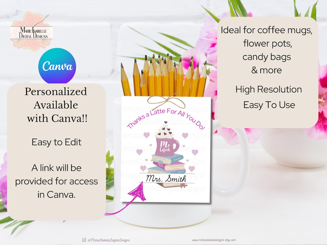 Coffee Teacher Gift Tag | Editable Printable, Latte Design (PDF) - Etsy