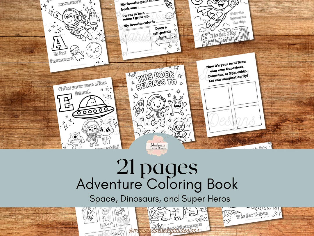Superhero Adventures Coloring Book PDF | Space, Dinosaurs & Starships ...