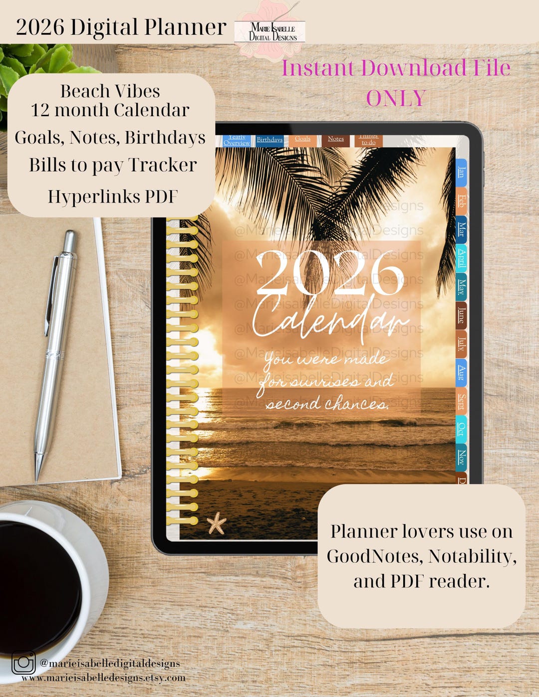 2026 Beach-inspired Printable Planner | Monthly Quotes & Reflections ...