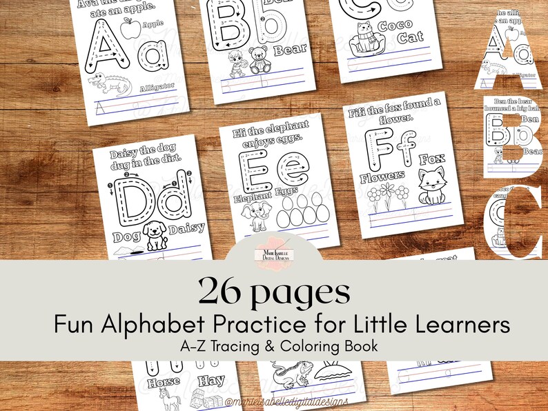 Alphabet Tracing Coloring Pages A-Z | 26 Printable PDF Sheets | Upper ...