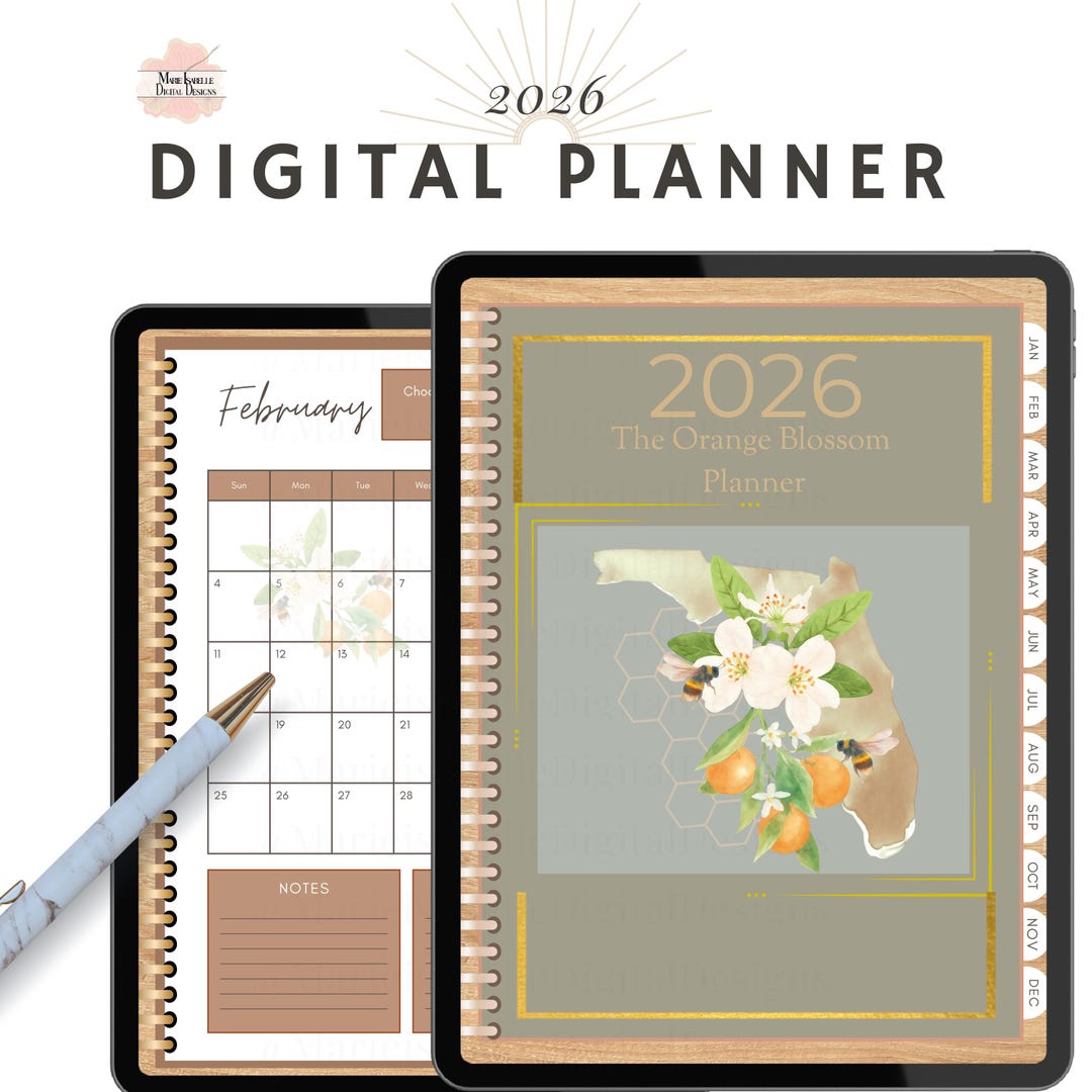 2026 Modern Florida Orange Blossom Planner, Monthly Calendar, Printable ...