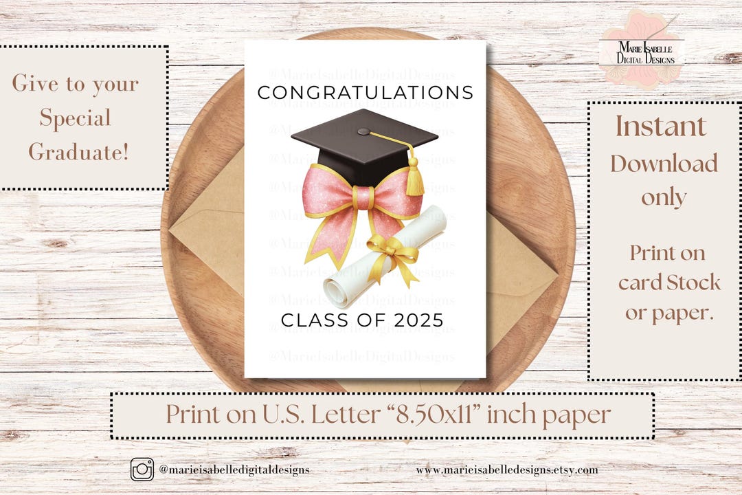 Light Pink Bow Gold Graduation Greeting Card Celebration Cute ...