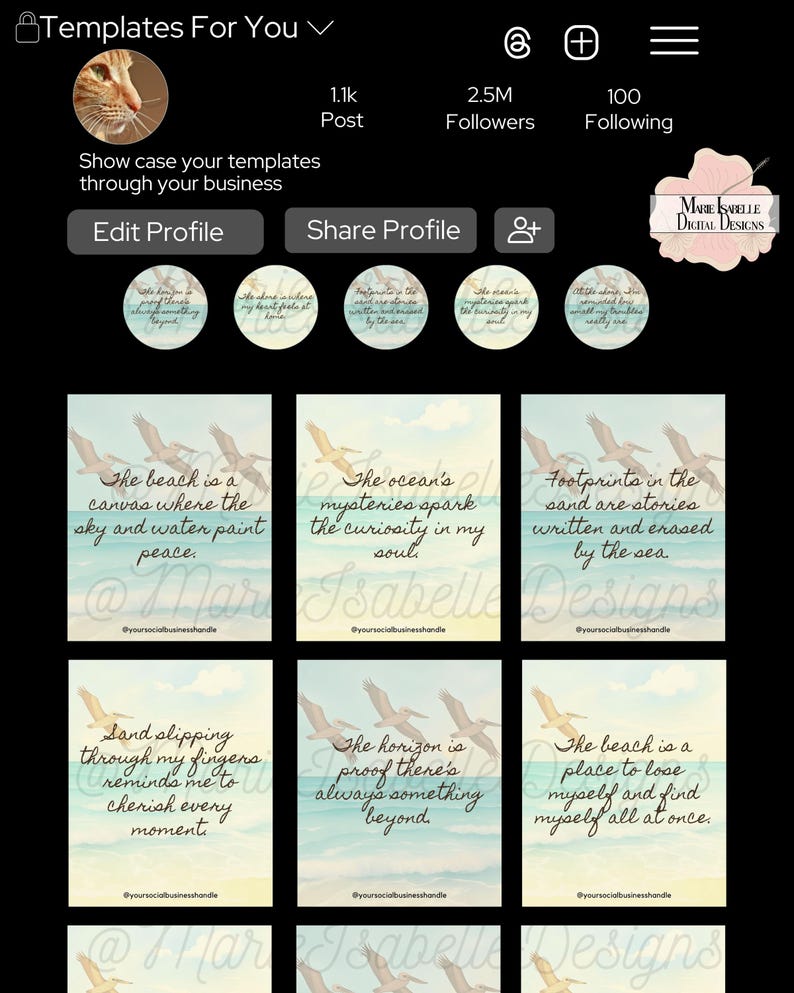 100 Seashore Beach Reflection Quote Templates for Social Media Editable ...