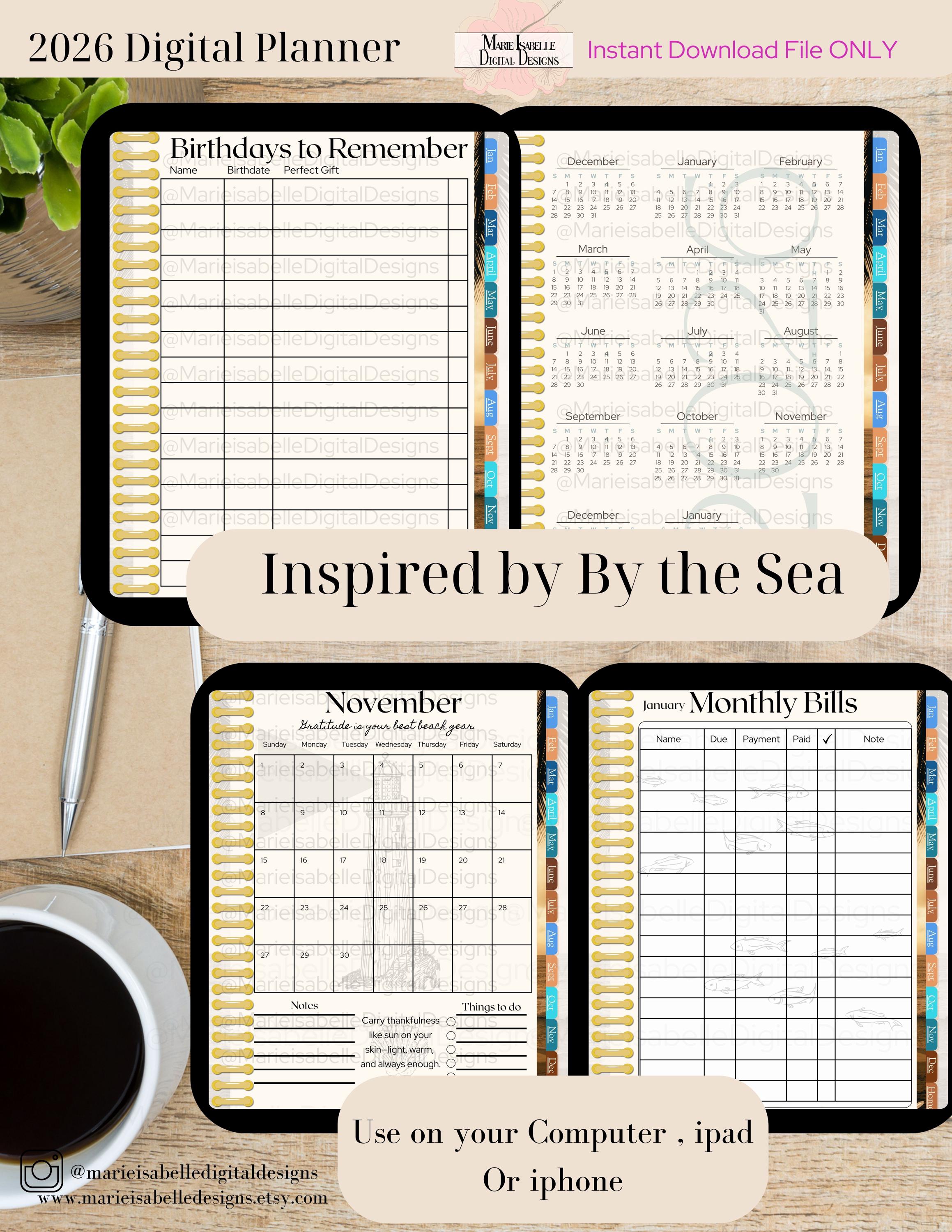 2026 Beach-inspired Printable Planner | Monthly Quotes & Reflections ...