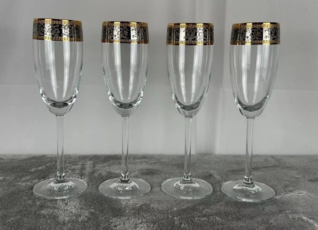 Baroque Gold and Platinum Crystal Stemware 24K Gold Band Decorated 4 ...
