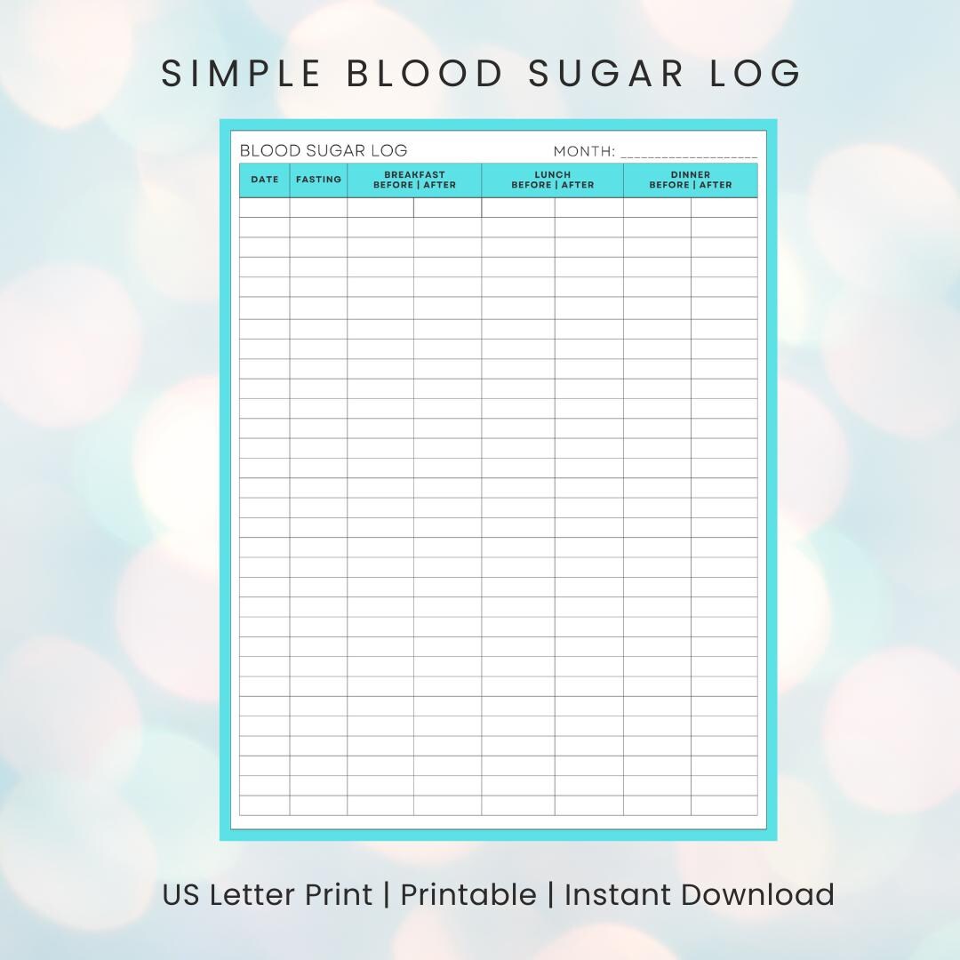 Simple Blood Sugar Tracker | Daily Glucose Log With Fasting, Pre/post ...