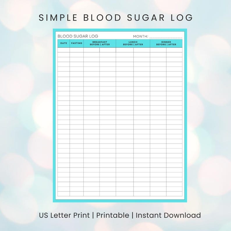 Simple Blood Sugar Tracker | Daily Glucose Log With Fasting, Pre/post ...