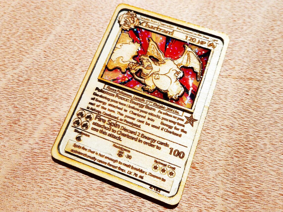 Laser Cut and Engraved Pokemon Card charizard - Etsy