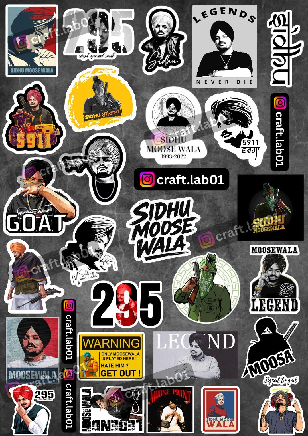 Sidhu Moose Wala Vinyl Sticker Pack – Punjabi Rapper Decals for Laptops ...