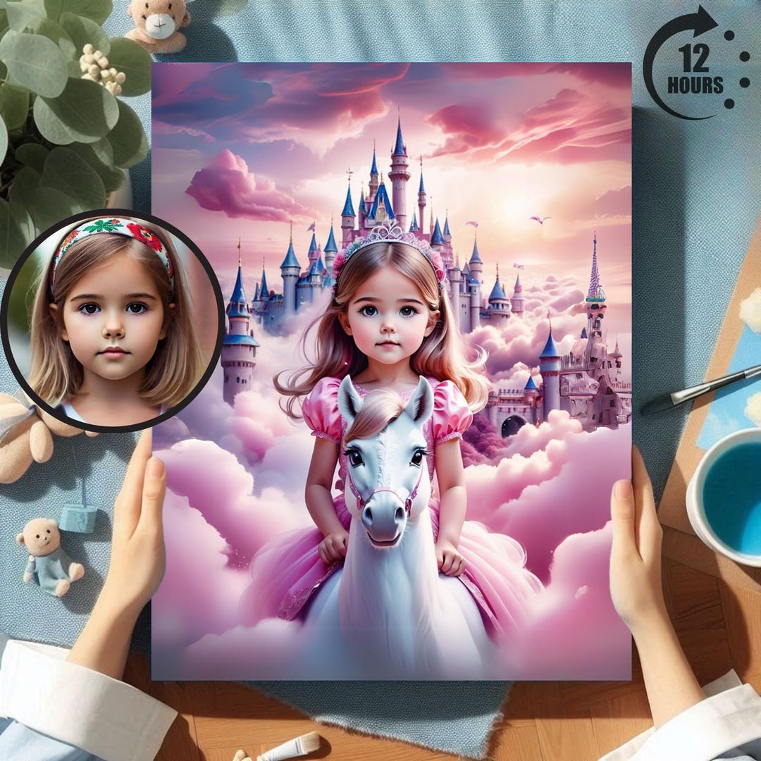 Princess Riding a Unicorn, Your Own Princess Portrait From Your Photo ...