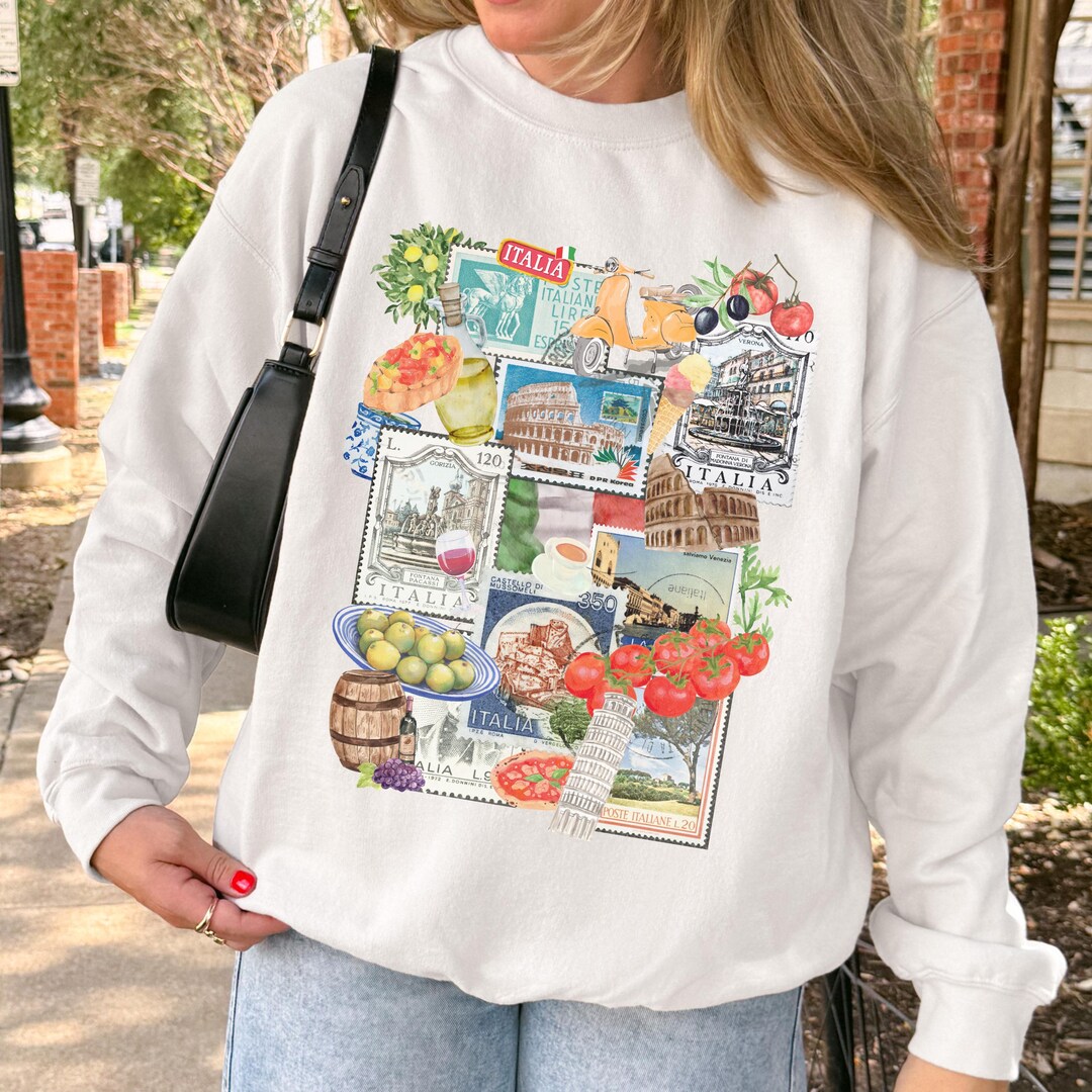 Italy Travel Sweatshirt – Italian Collage Crewneck for Summer Dreamers ...