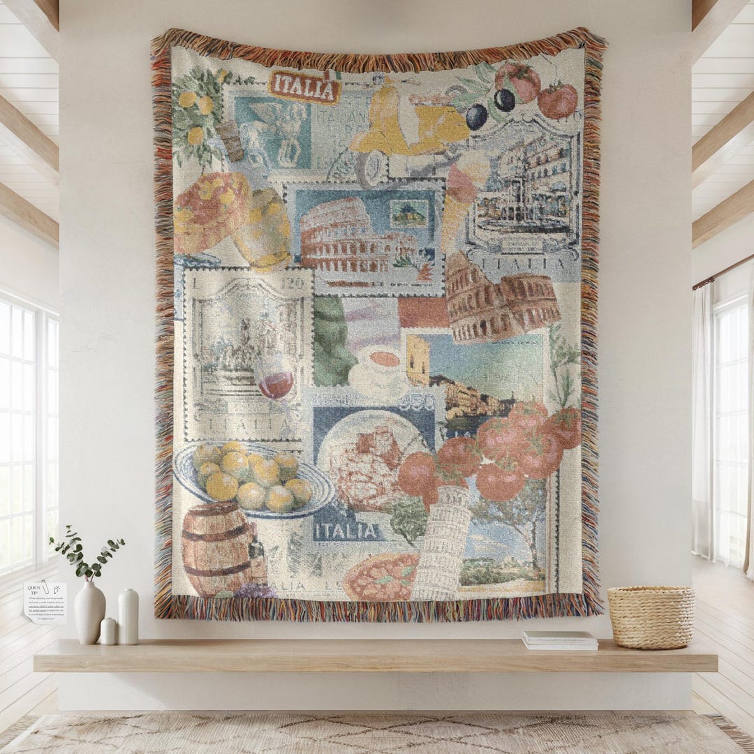 100 % Cotton Italy Woven Blanket – Vintage Travel, Mediterranean Home ...