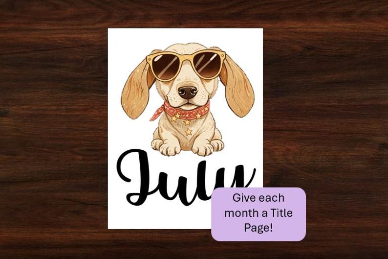 July Title Page for Bullet Journal - Printable - Dog-themed - Etsy
